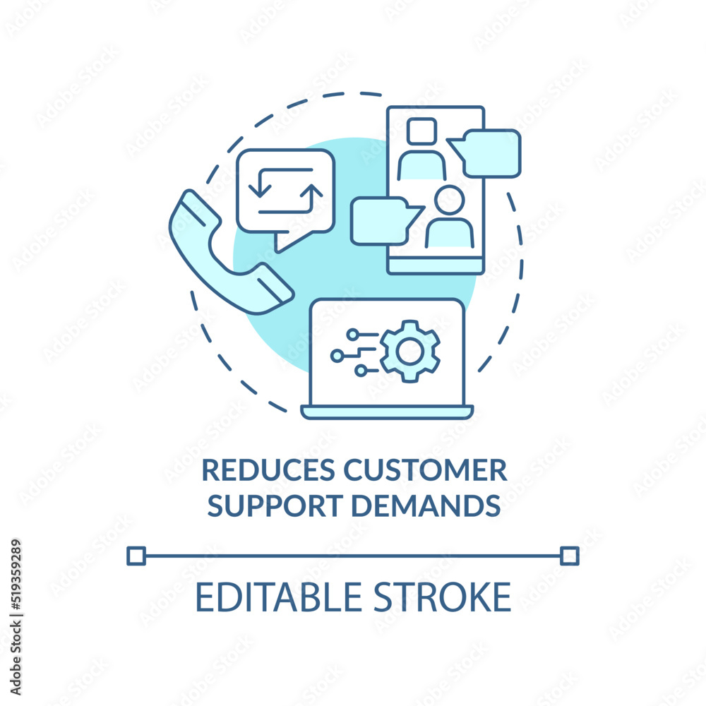 Reduces customer support demand turquoise concept icon. Client engagement platform abstract idea ...