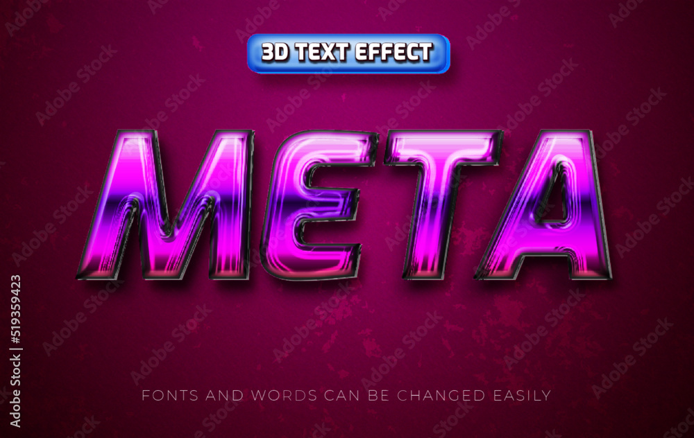 Meta verse 3d editable shiny text effect style Stock Vector | Adobe Stock