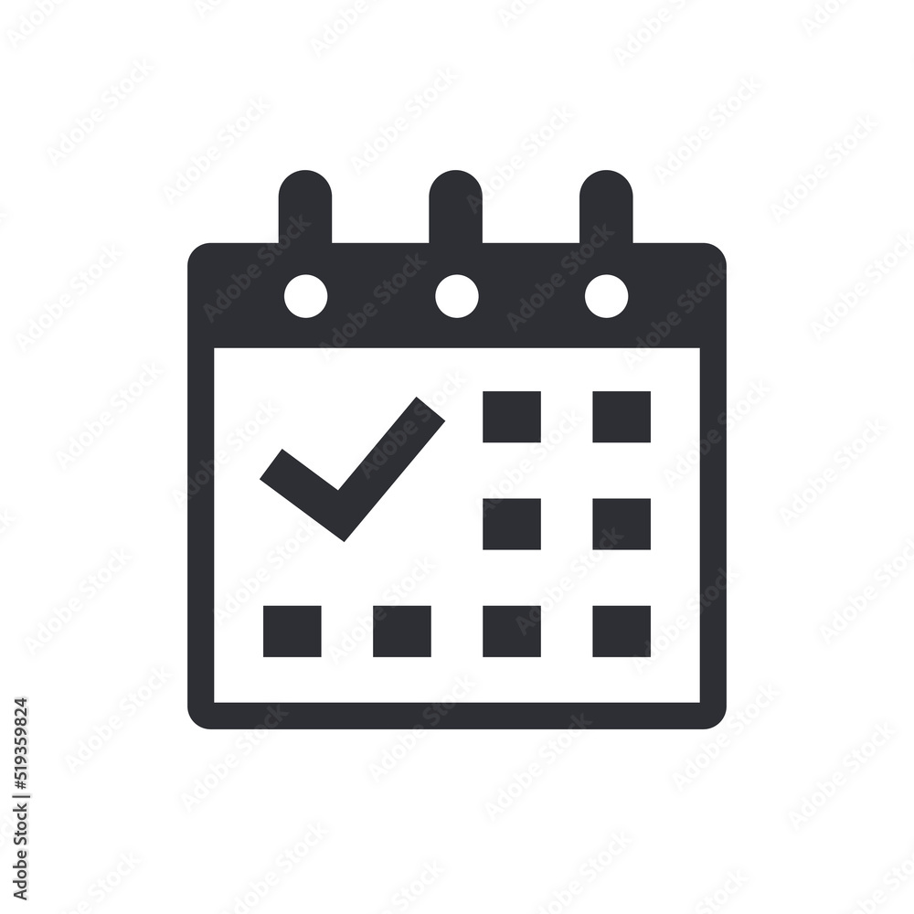 Flat black small and large icon of the calendar with chack. Vector ...