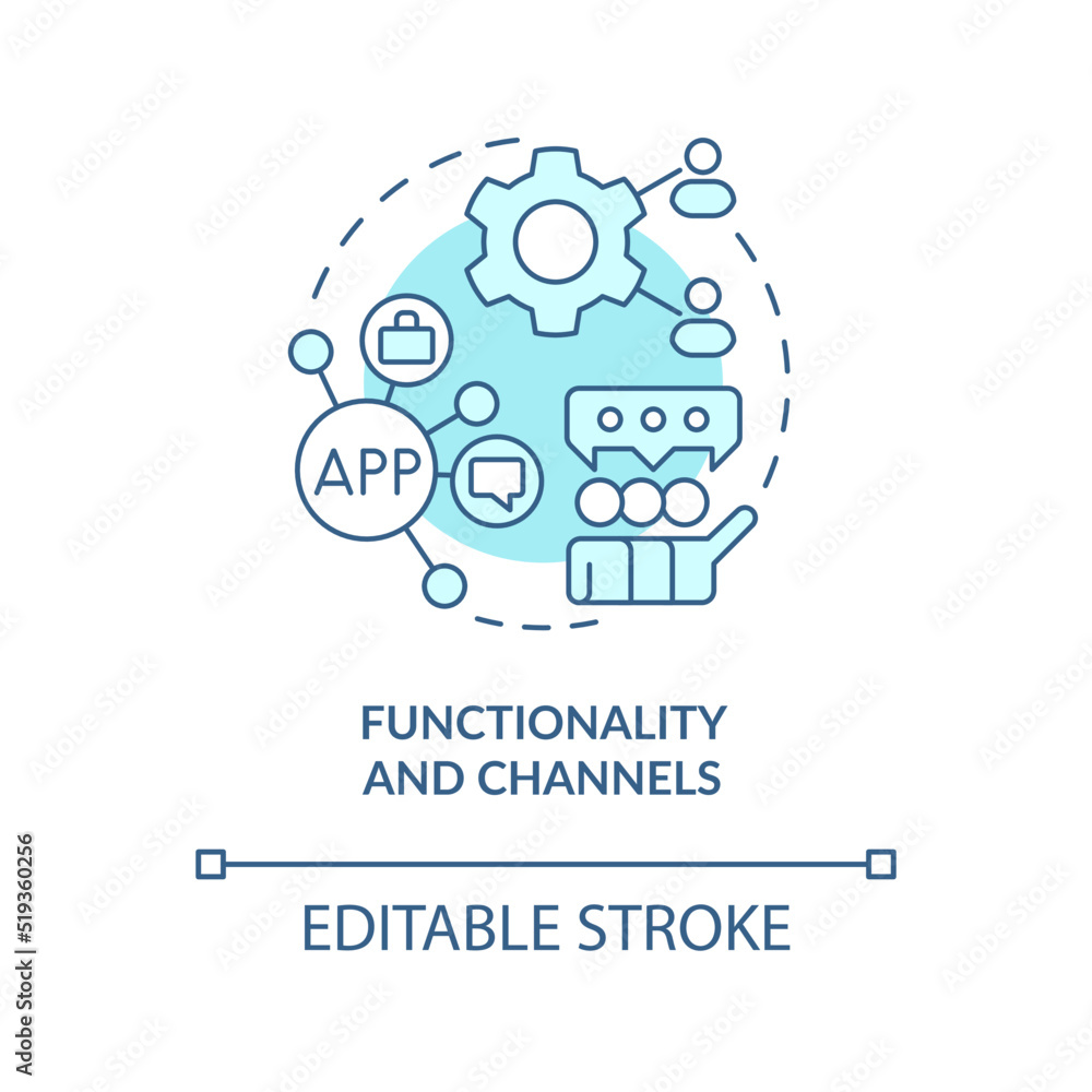 Functionality and channels turquoise concept icon. Client engagement ...