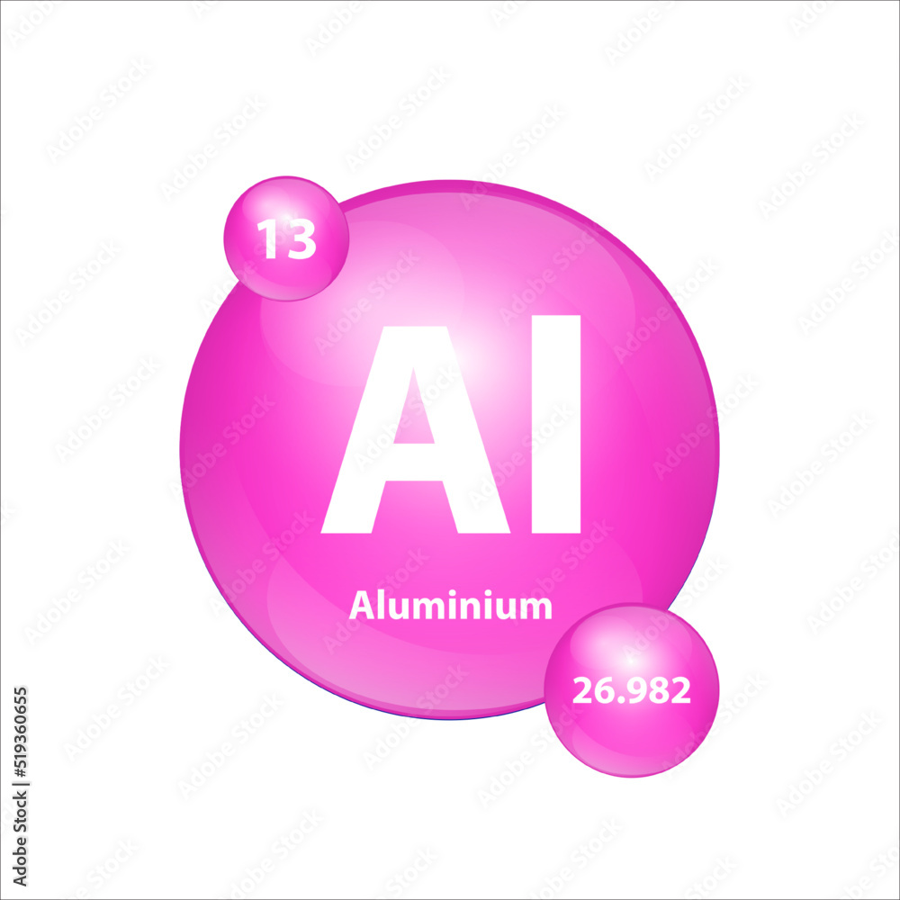 Aluminium, Aluminum (Al) icon structure chemical element round shape ...