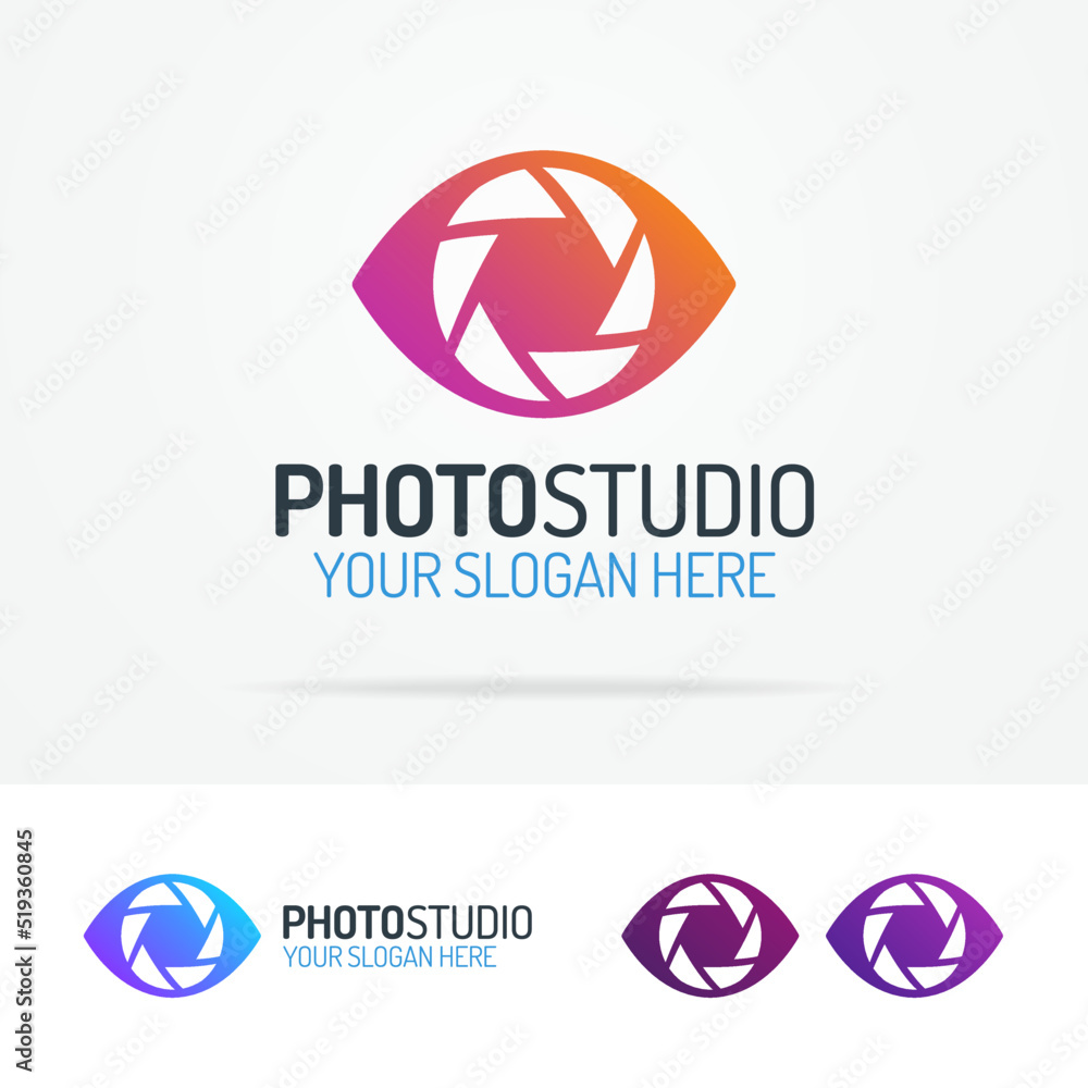 Photo studio logo set with aperture modern flat color style can for use ...