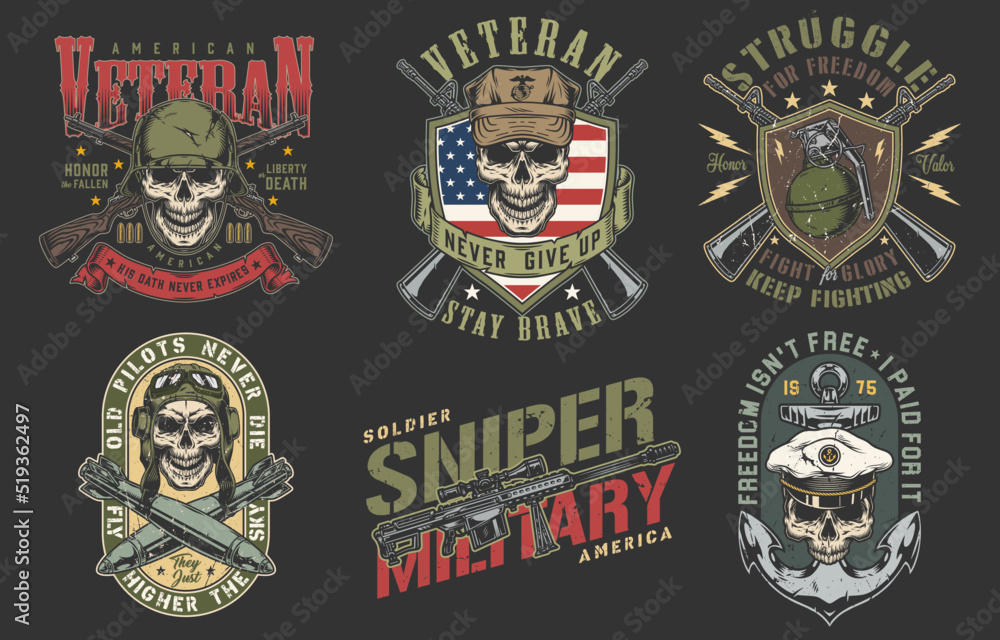 Military set vintage flyer colorful Stock Vector | Adobe Stock