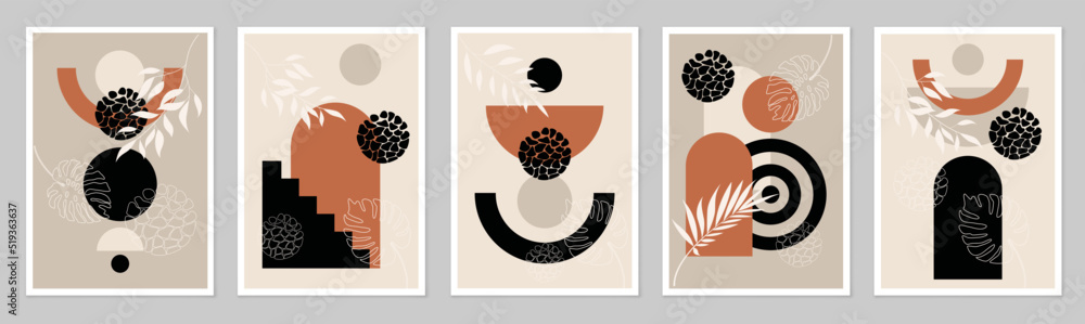 A hand-drawn abstract set of figures, in the boho style with a color ...
