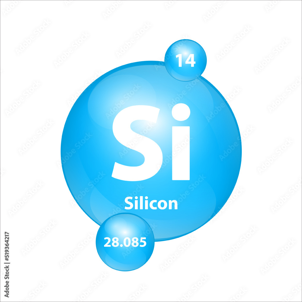 Silicon (Si) icon structure chemical element round shape circle light ...