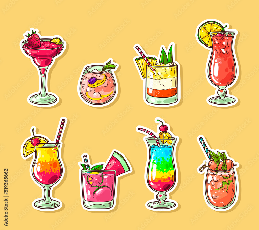 Vector collection of drinks stickers. Cocktail and drink menu ...