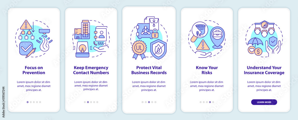 Disaster preparedness for business onboarding mobile app screen ...