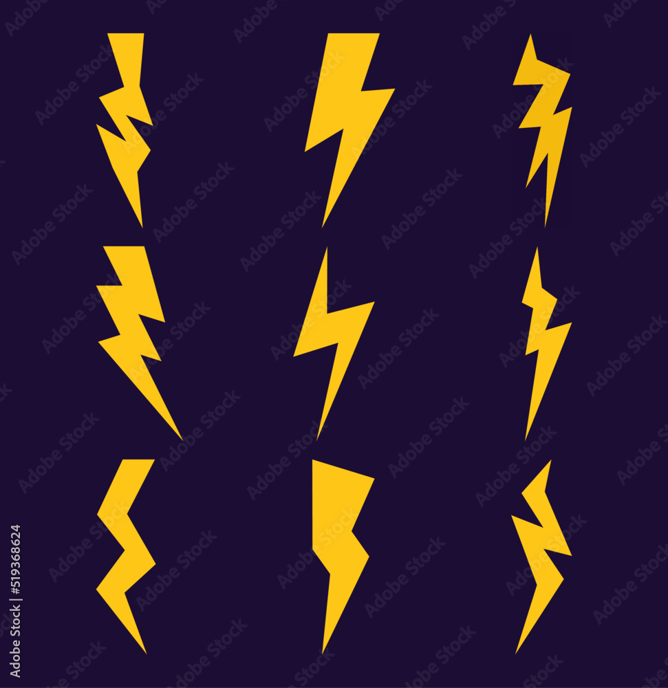 Mikado yellow lightning icon vector by thunderbolt design flat elements ...