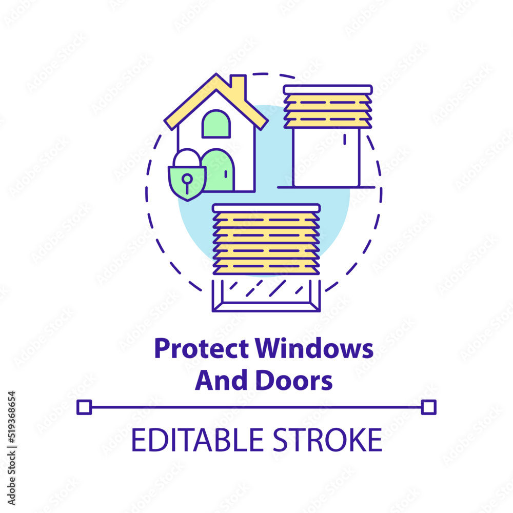 Protect windows and doors concept icon. Wind storms and tornadoes ...