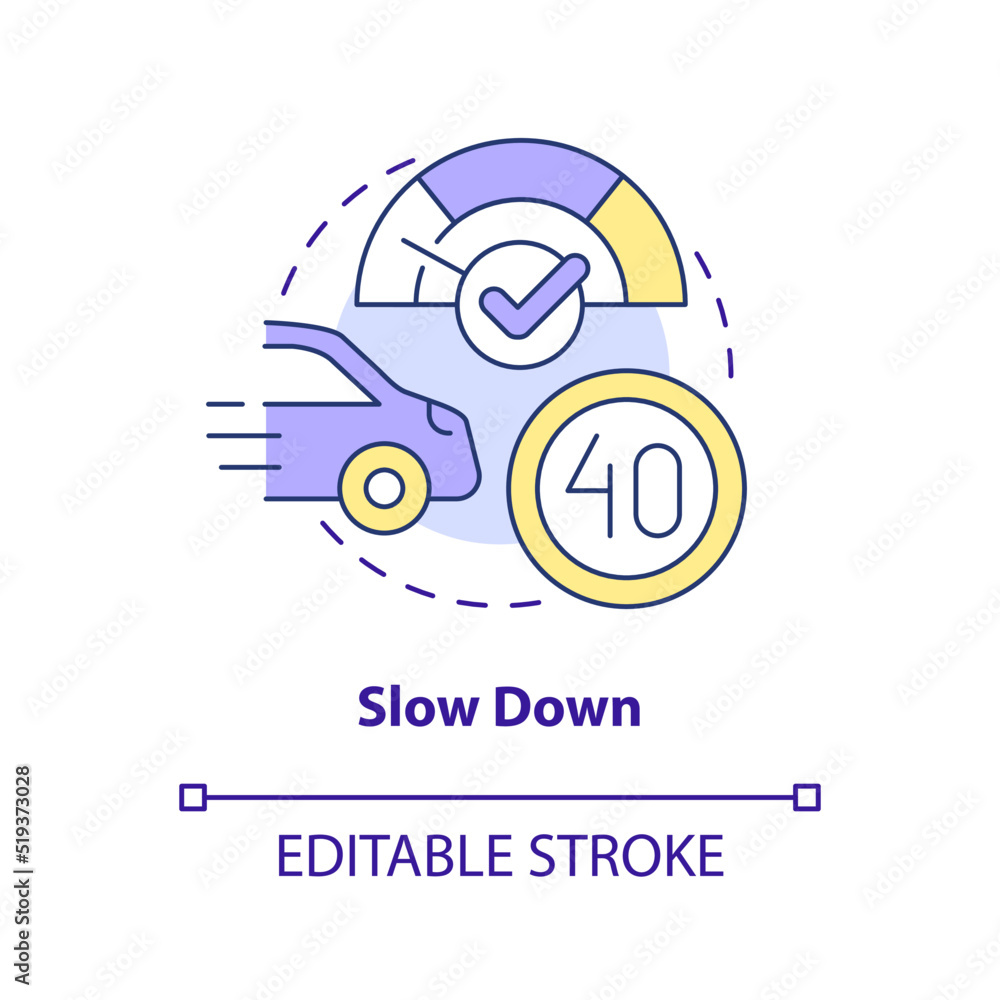 Slow down concept icon. Adjust your speed at night. Driving safety at ...
