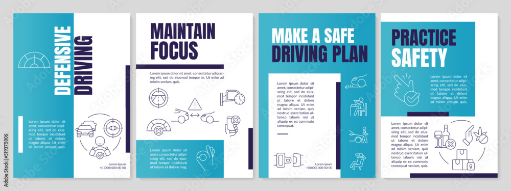 Driving safety blue brochure template. Road rules and regulations ...