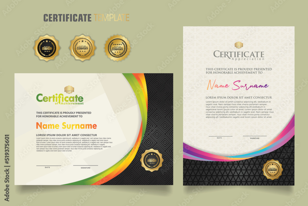 Luxury certificate template with dynamic and attractive colors on ...