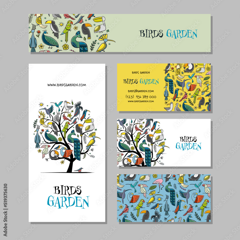 Tree with tropical birds, concept art for your business. Creative ideas ...