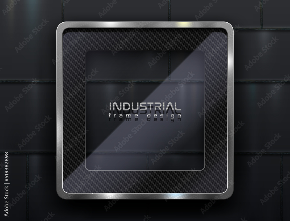 Rough brushed metal square frame with carbon fiber passe-partout and ...