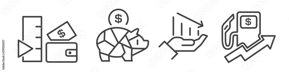 Set of loss in value and financial line icons on white background Stock ...