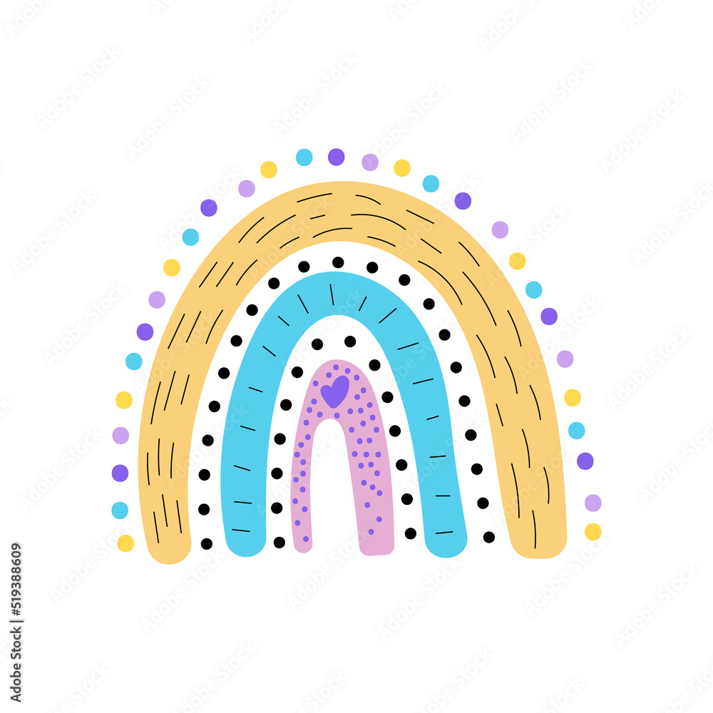 Hand drawn boho colorful rainbow. Scandinavian organic shapes. For home ...