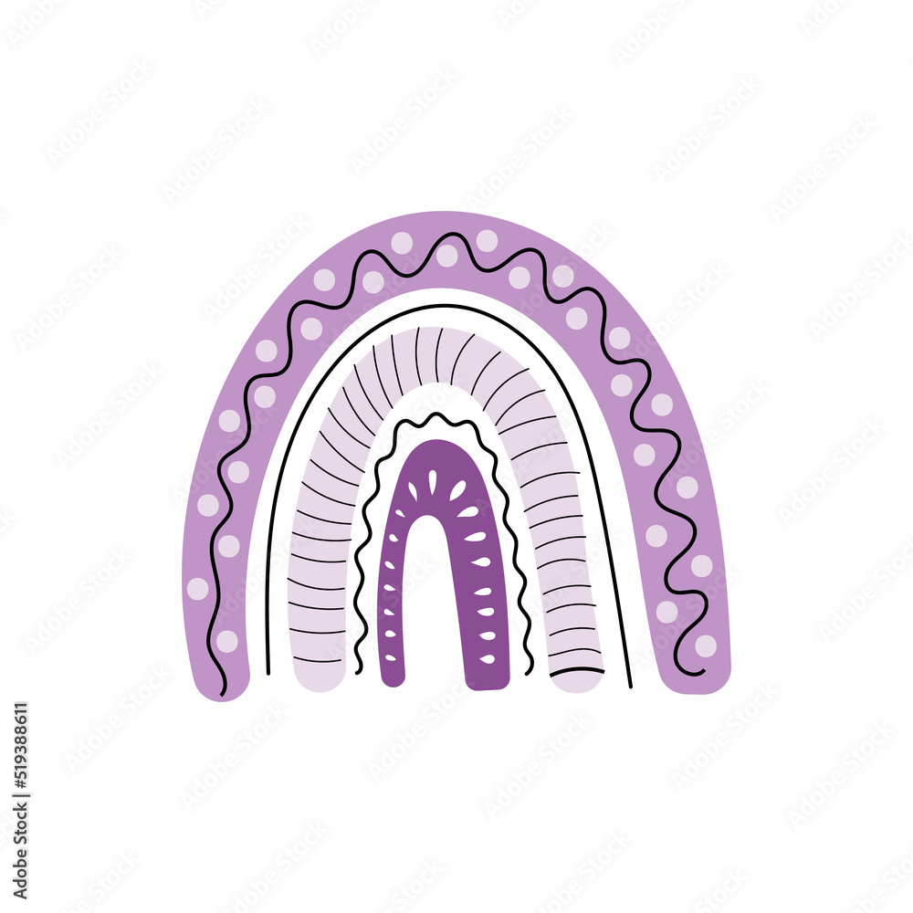 Hand drawn boho colorful rainbow. Scandinavian organic shapes. For home ...