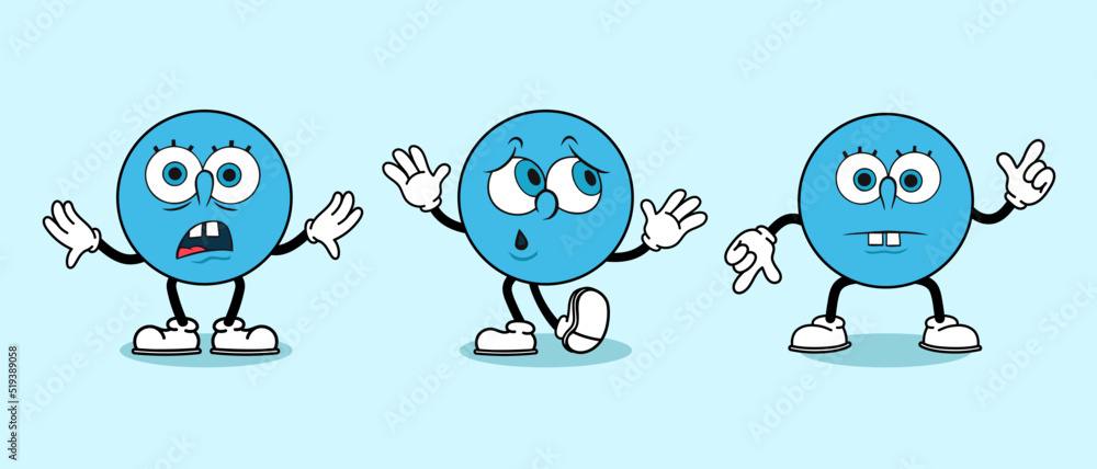 set funny face cartoon blue ball head with curious expression vector ...