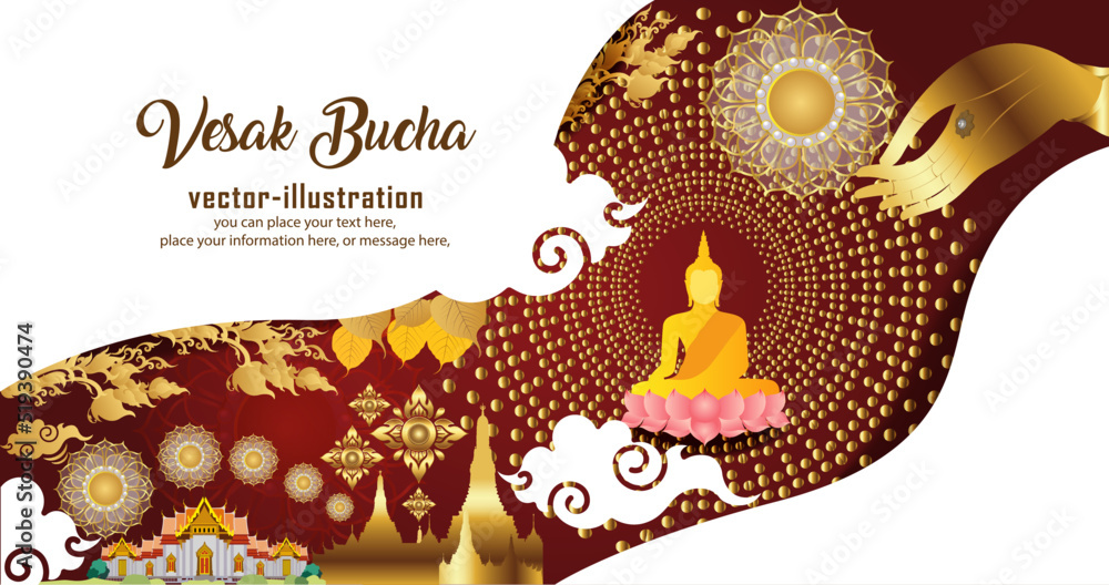 Makha Bucha banner paper art vector background. Magha puja day, Vesak ...