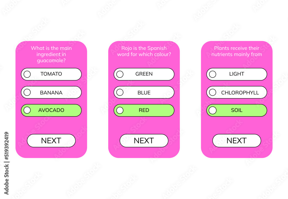Quiz game test menu template. Quiz game. Interface quiz game templates ...