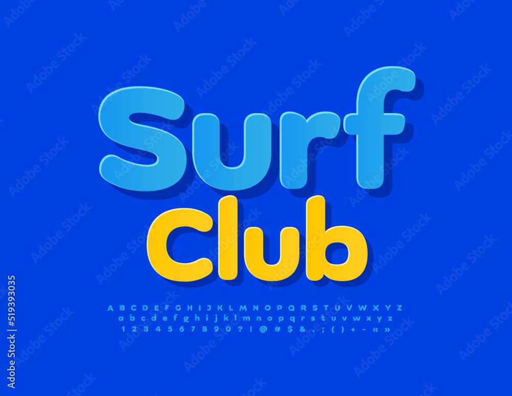 Vector creative logo Surf Club. Trendy artistic Font. Blue Sticker ...