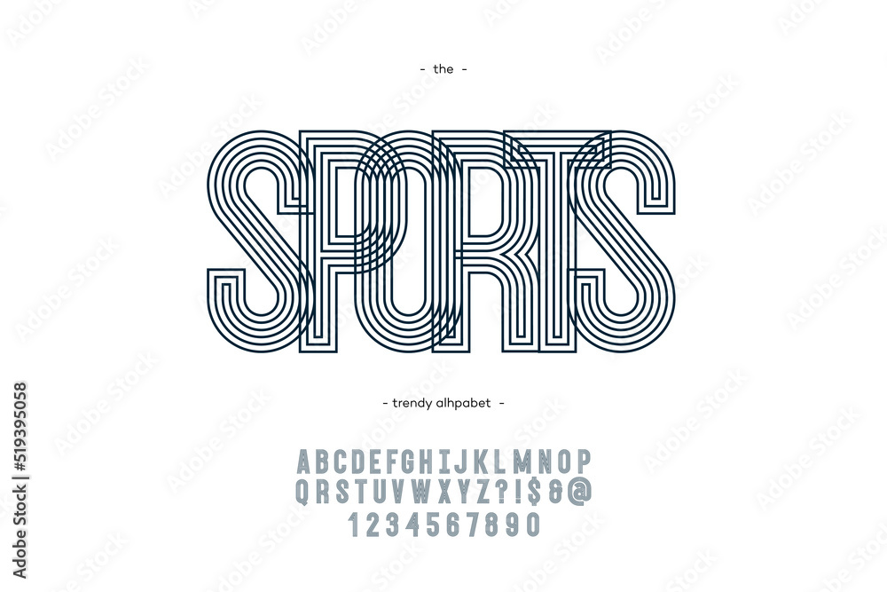 Vector sport alphabet modern typography line style. Trendy typeface for ...