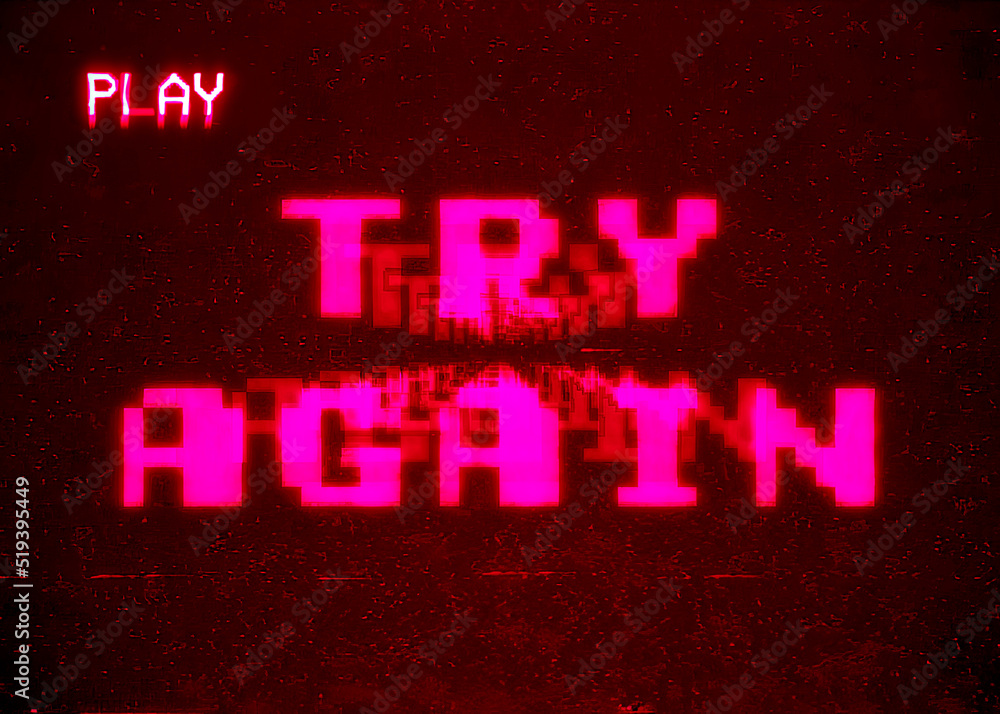 A videogame ending screen text on a VHS tape: Try again. 8 bit retro ...
