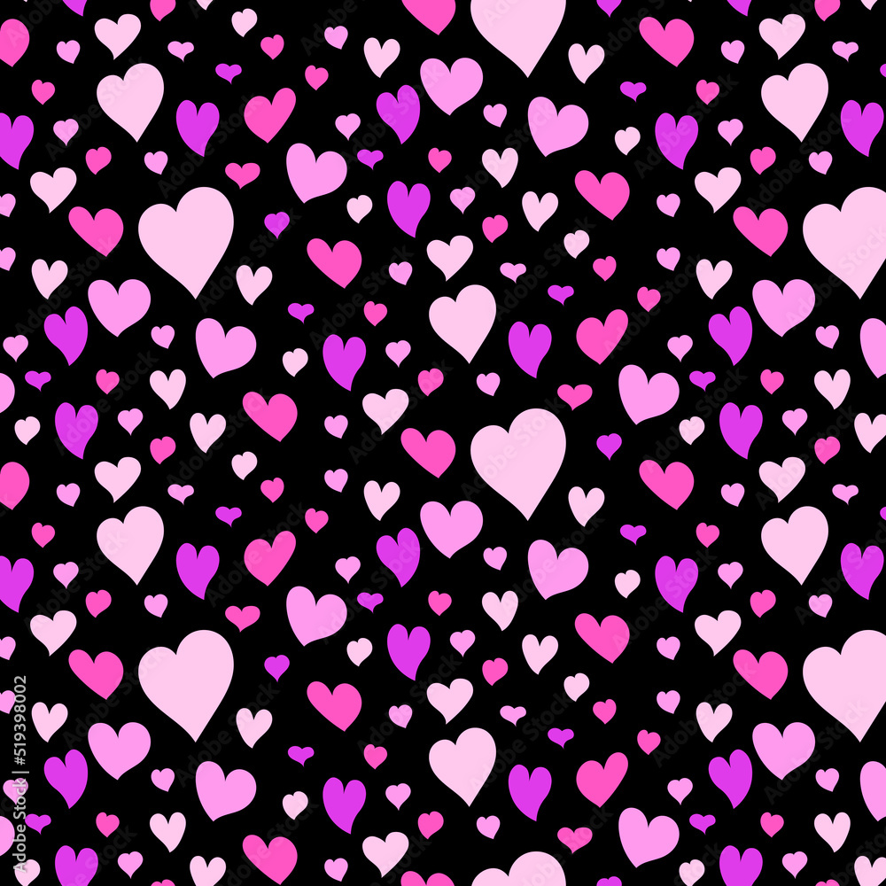 Seamless pattern of pink hearts on a black background. Pattern for ...