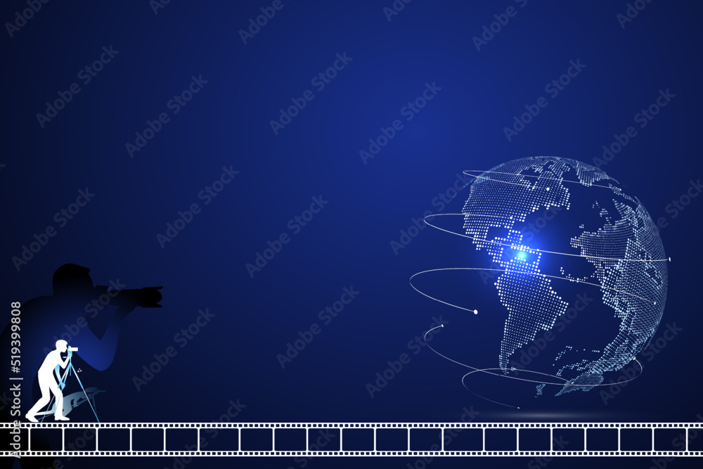 World Photography Day Background with Silhouette of Photographer, Earth ...