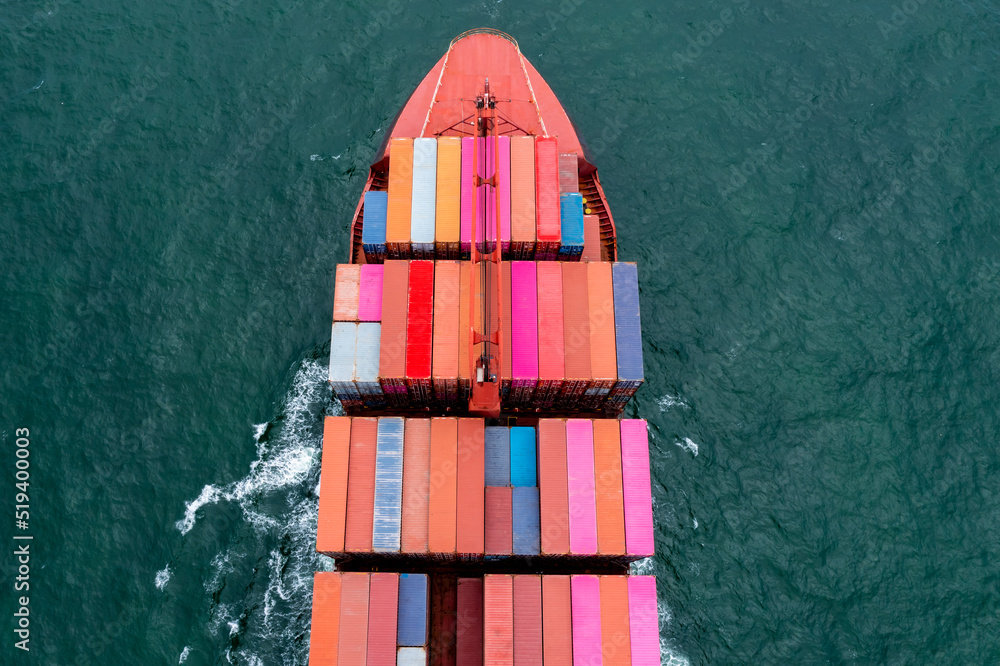 aerial top view container ship carrying cargo container import export ...