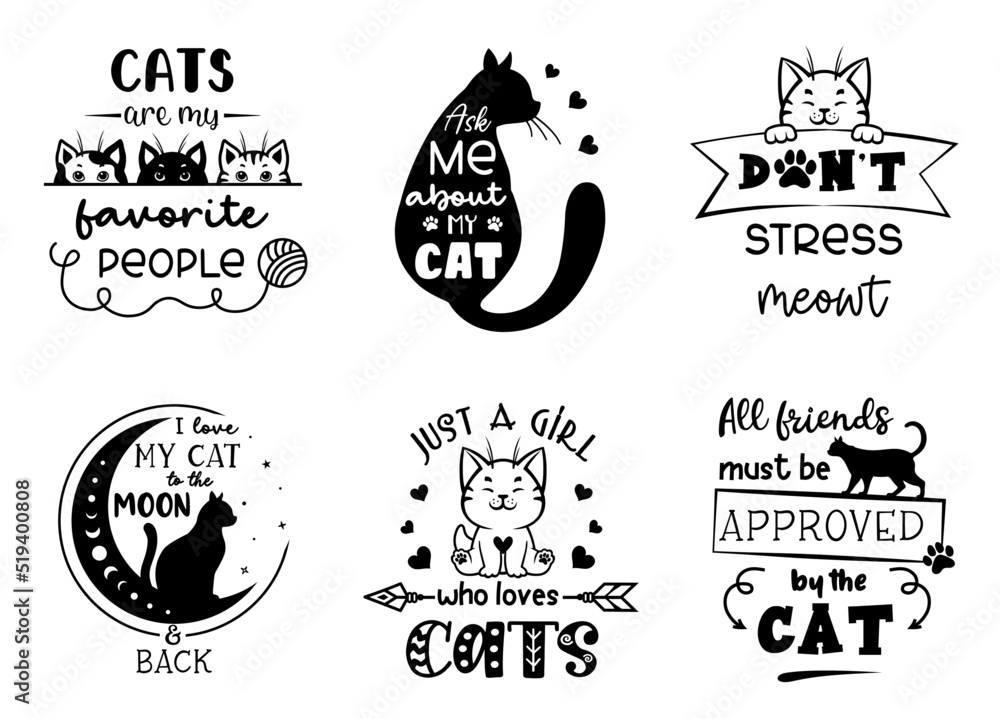 Cat with quotes Set of cat signs, symbols, emblem badge. Funny kitten ...