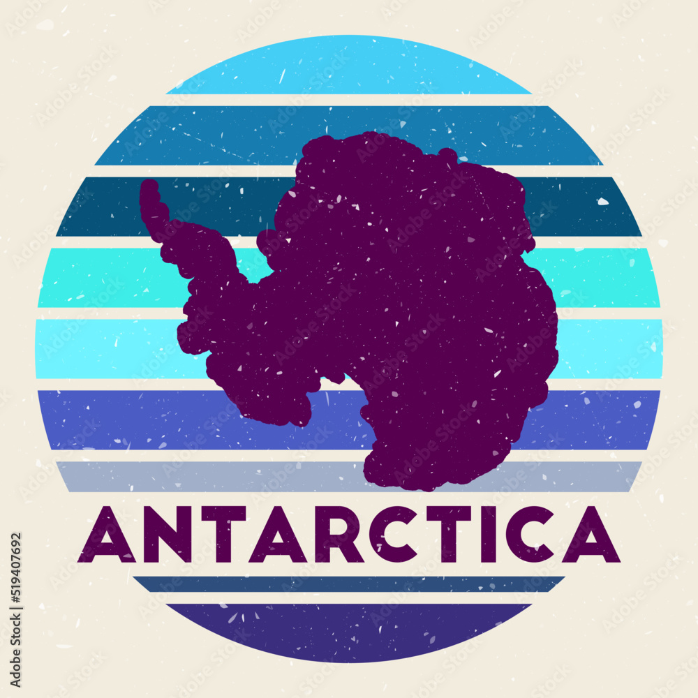 Antarctica logo. Sign with the map of country and colored stripes ...