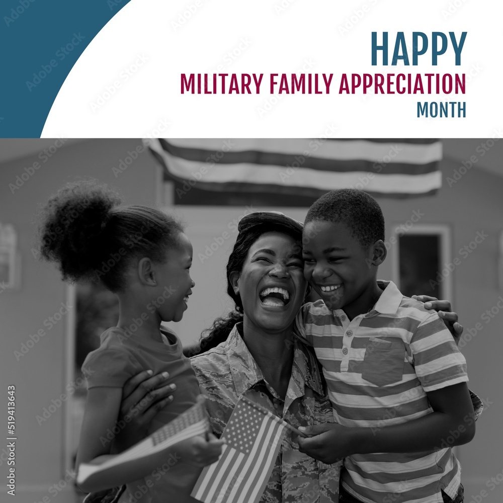 Image of military family appreciation month over happy african american ...