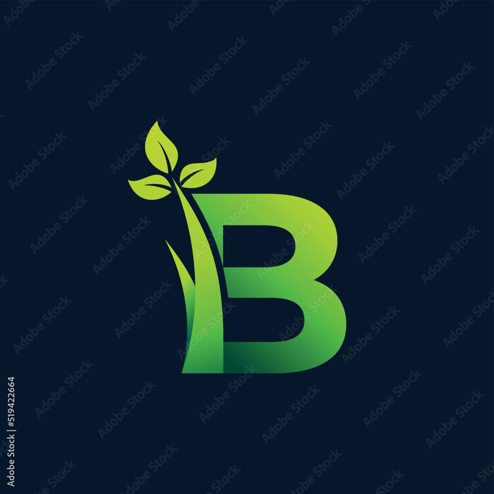 grass and leaf letter b logo, b letter leaf with grass Stock Vector ...