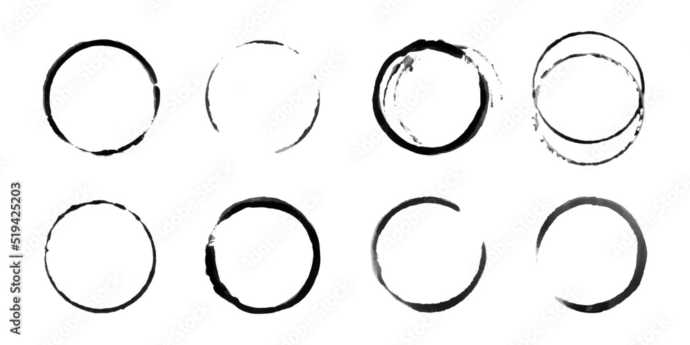 Coffee cup circle black vector stains. Round ring grunge stain. Wet cup ...