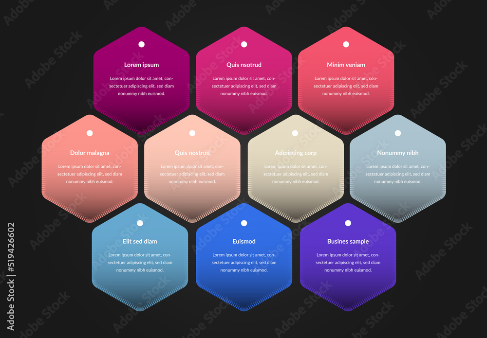 10 Option Infographic with Colored Hexagon Shapes Stock Template ...