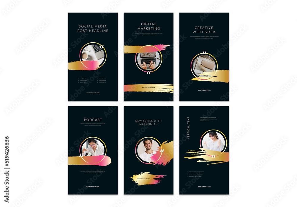 Business Story Layout Set With Gold And Pink Accent Stock Template business-story-layout-set-with-gold-and-pink-accent-stock-template