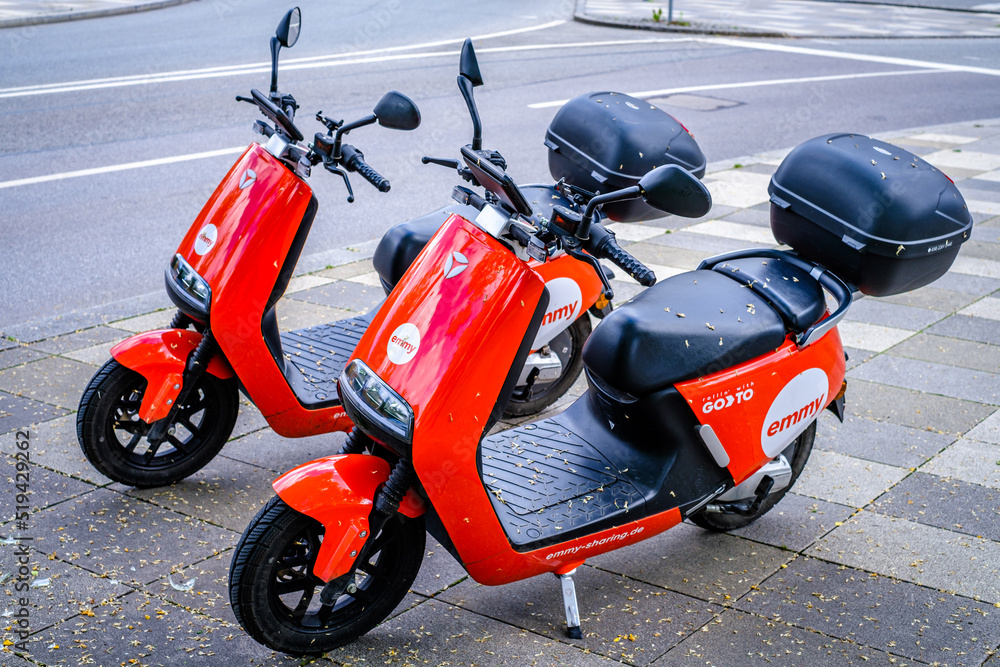 Munich, Germany - July 13: typical modern eScooters at a street in the ...