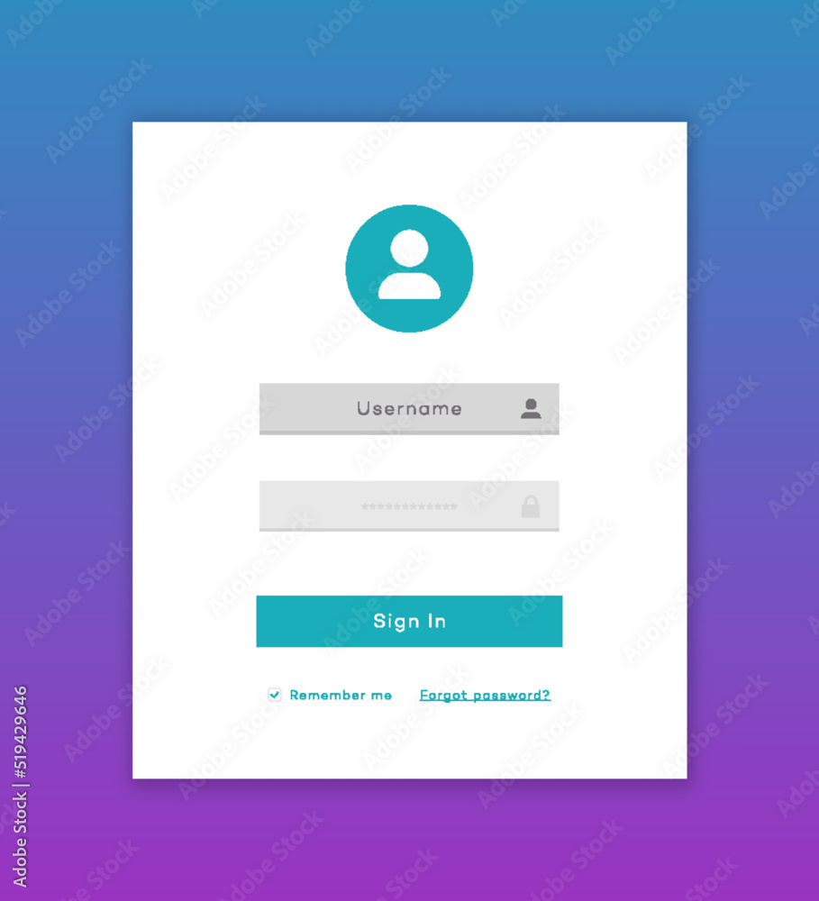Vector login form page template on white background for app development ...