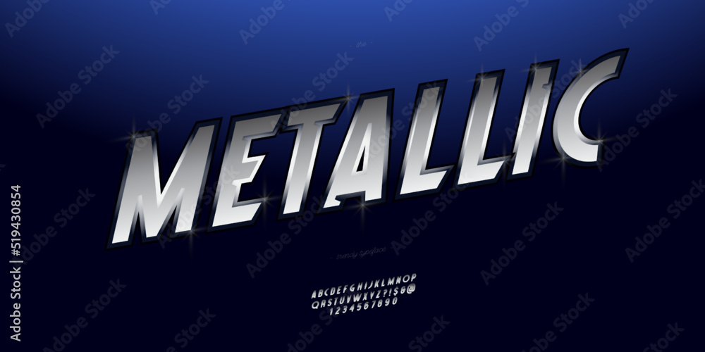 Metallic vector font silver style modern typography. 3D alphabet for ...