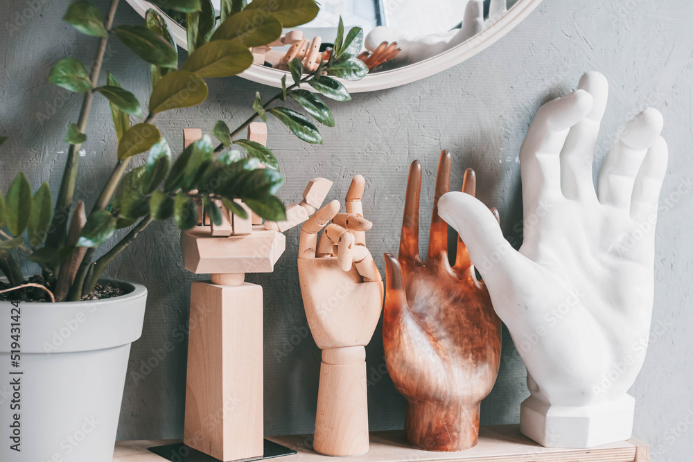 Models of a human hands. Wooden model of a human hand Stock Photo ...
