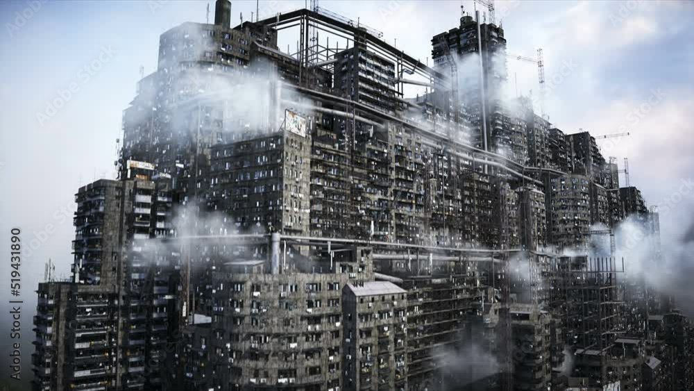 Apocalyptic city build. Overpopulation problem. Realistic 4k animation ...