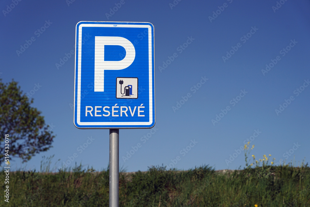 Reserve traffic sign for EV electric cars charging station, modern ...