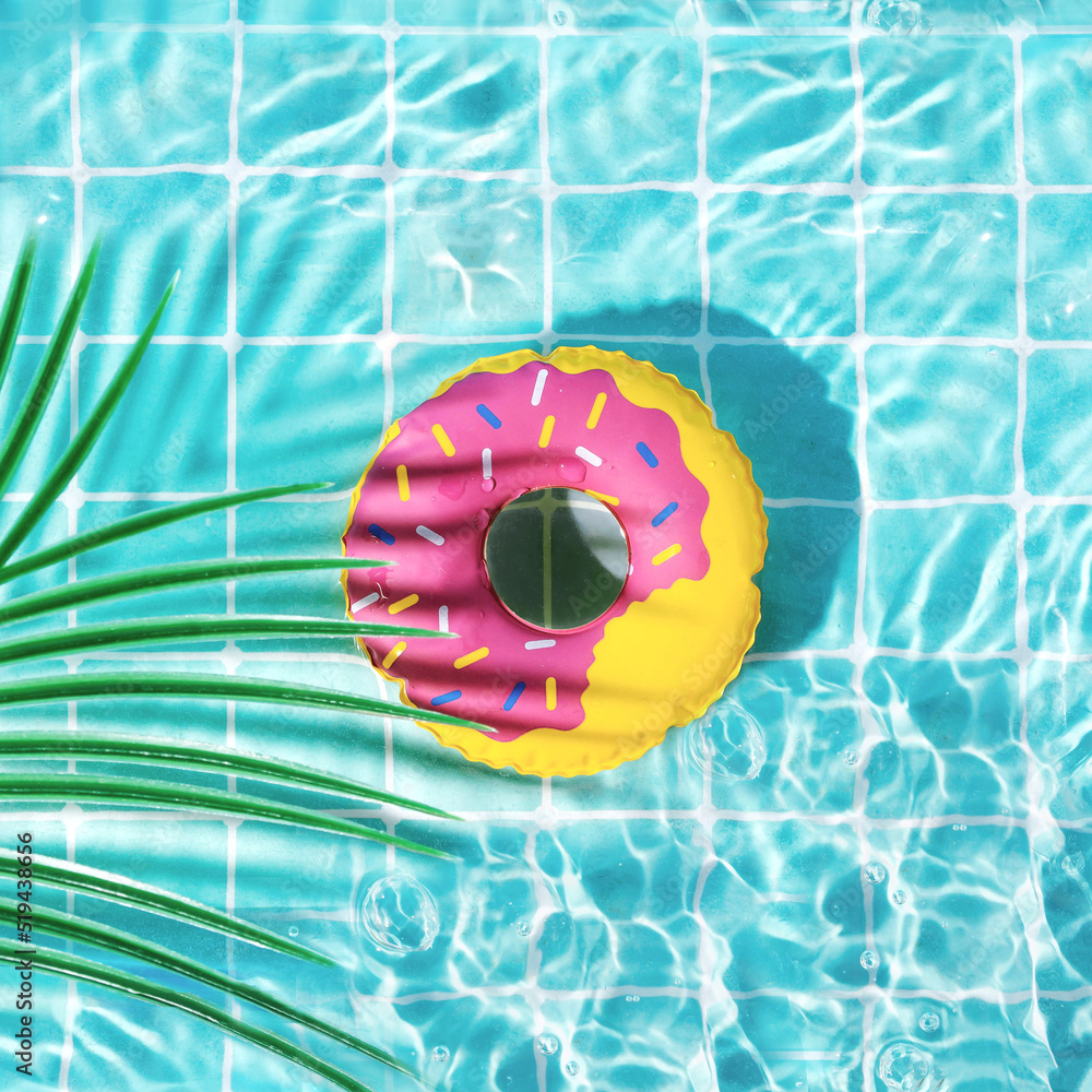 Summer trendy modern creative idea with pink swimming rubber and ...