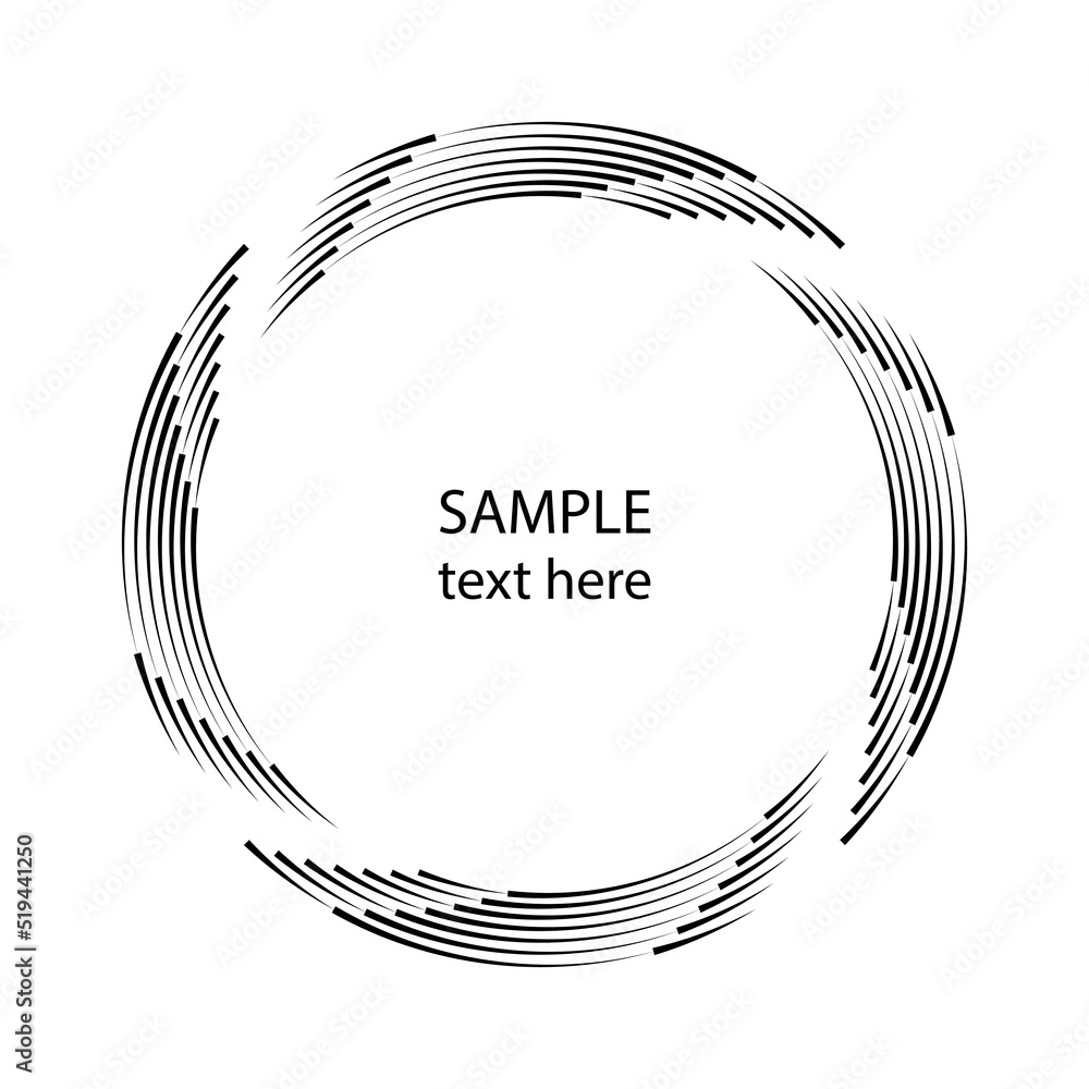 Abstract black curved rotated lines. Geometric art. Segmented circle ...