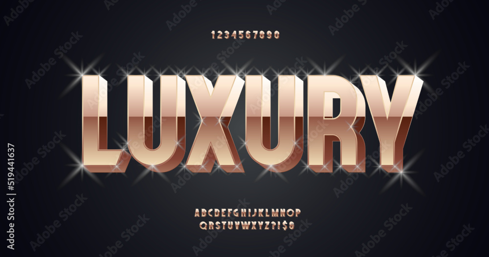 Luxury vector font 3D bold gold style modern typography. Alphabet for ...