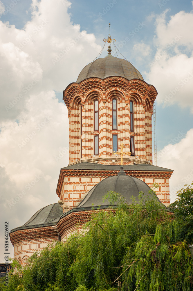 Old Court Church of St. Anthony, Bucharest, Romania, has a tall dome ...
