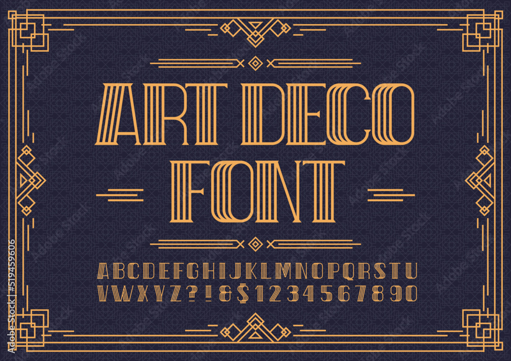 Art deco font. Retro font sans serif style for party poster, printing ...