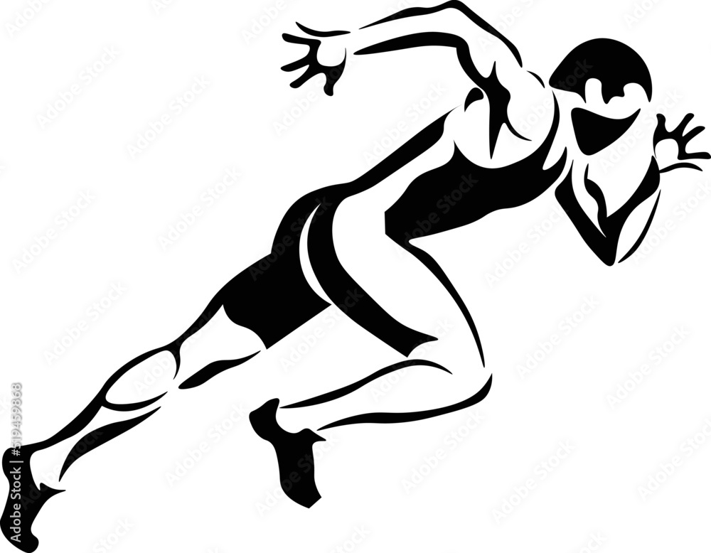 Black and White Cartoon Illustration Vector of an Athlete Running Stock ...