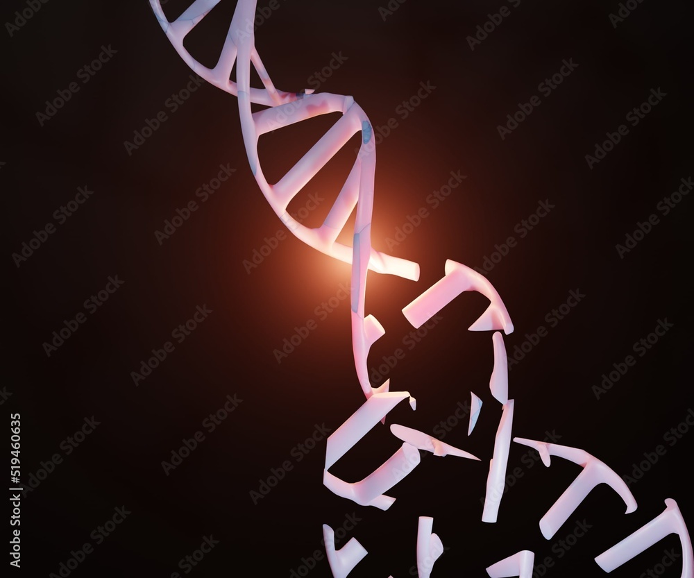 Broken structure helix DNA strand 3d rendering Stock Illustration ...